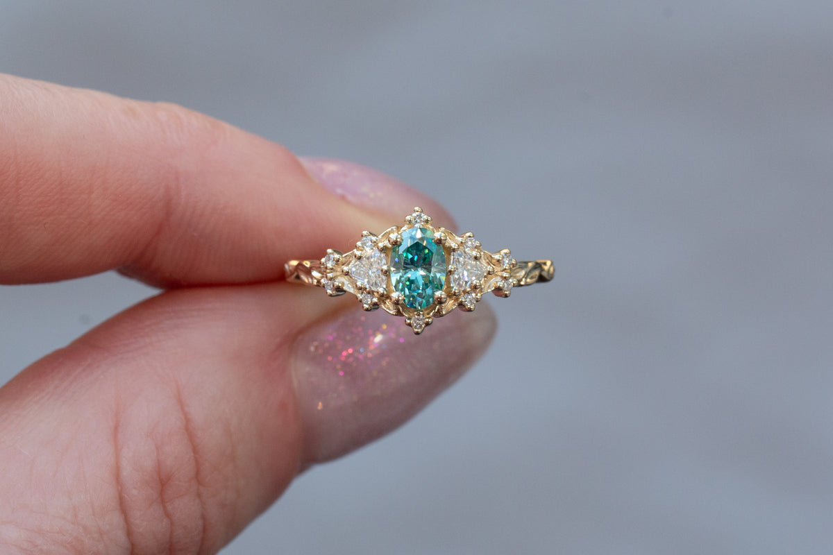 READY TO SHIP - Size 6.5, 14k Yellow Gold Briar Rose Three Stone – Oore ...