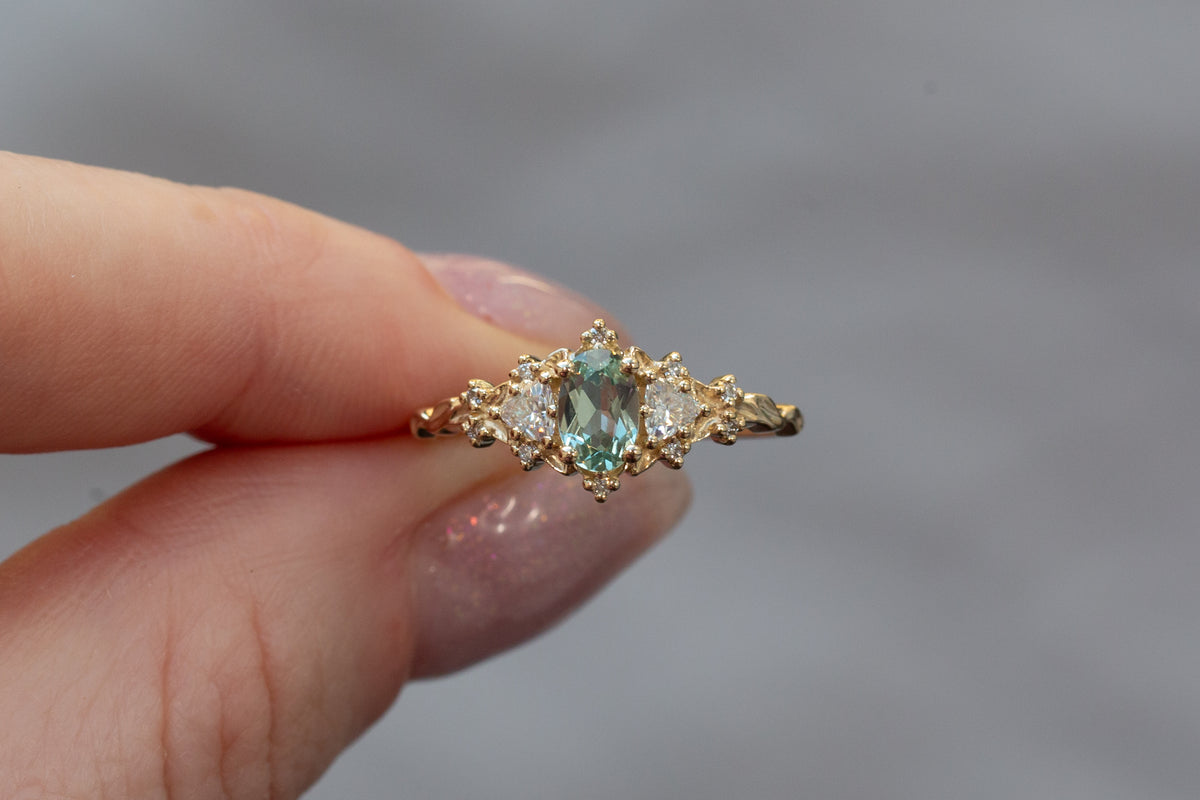 READY TO SHIP - Size 7, 14k Yellow Gold Briar Rose Three Stone – Oore ...
