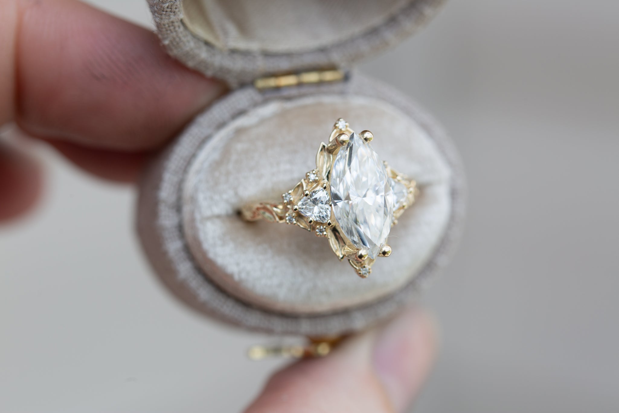 Briar three stone with 2ct marquise moissanite – Oore jewelry