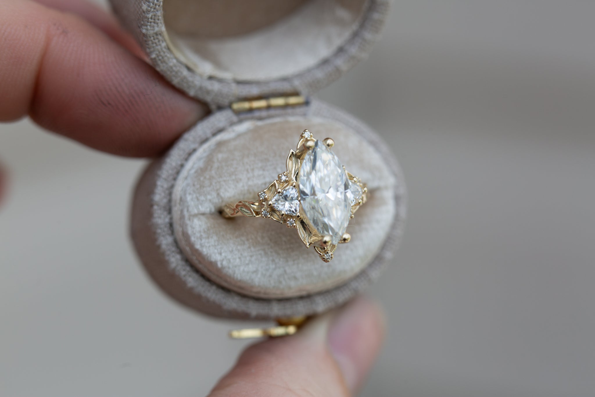 Briar three stone with 2ct marquise moissanite – Oore jewelry