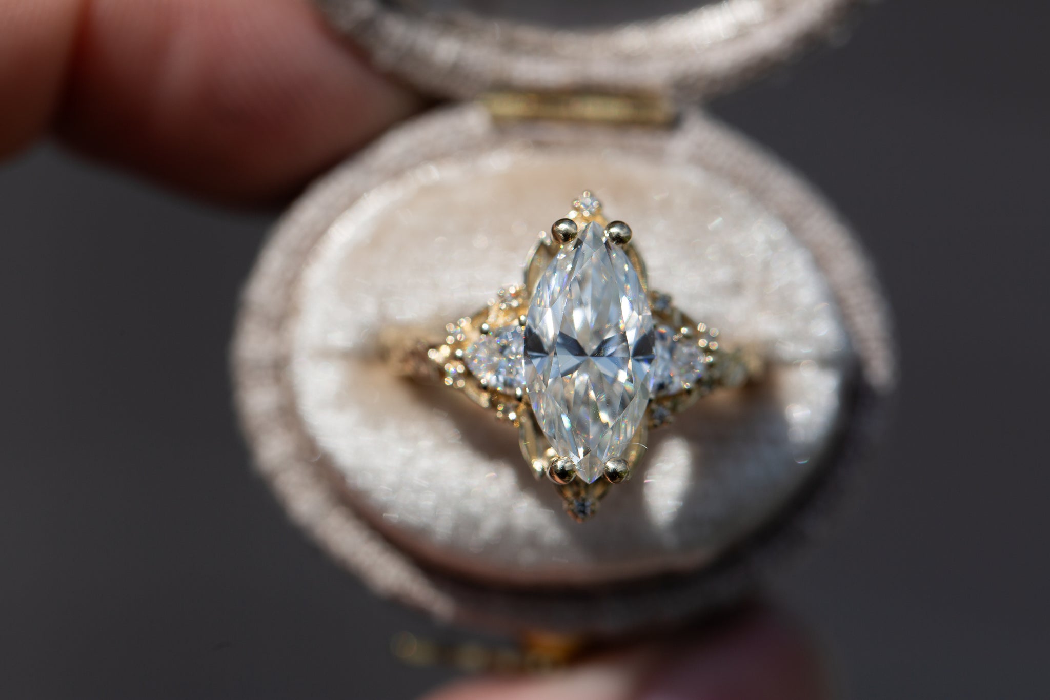 Briar three stone with 2ct marquise moissanite – Oore jewelry