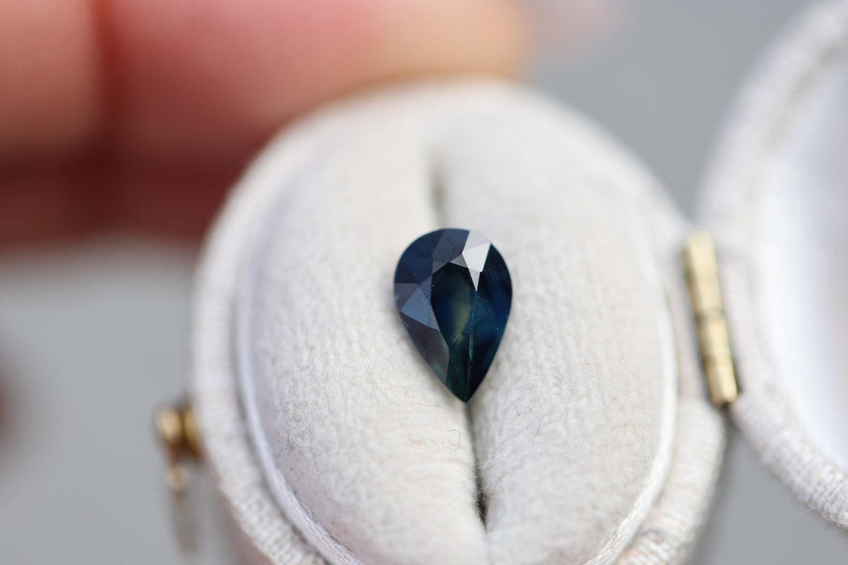 On hold for Cathy 1.81ct pear dark blue sapphire – Oore Jewelry