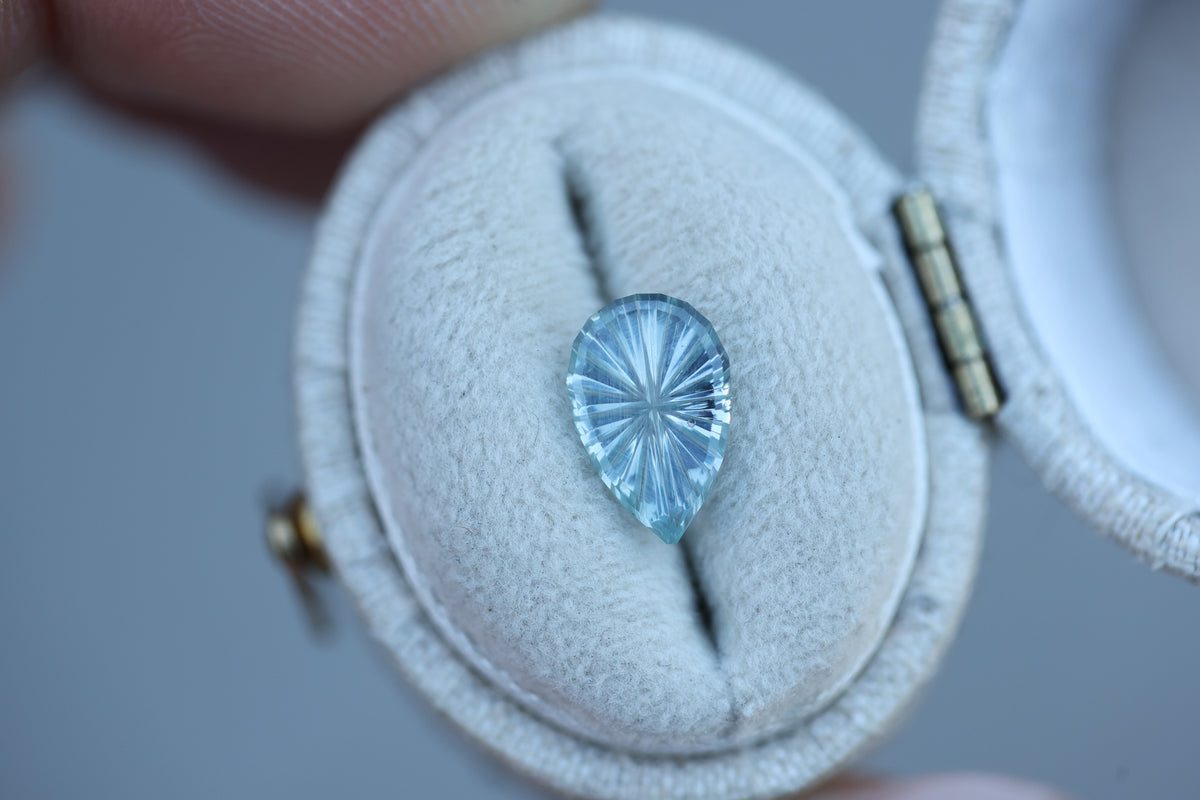 1.3ct pear light blue sapphire, Starbrite cut by John Dyer – Oore Jewelry