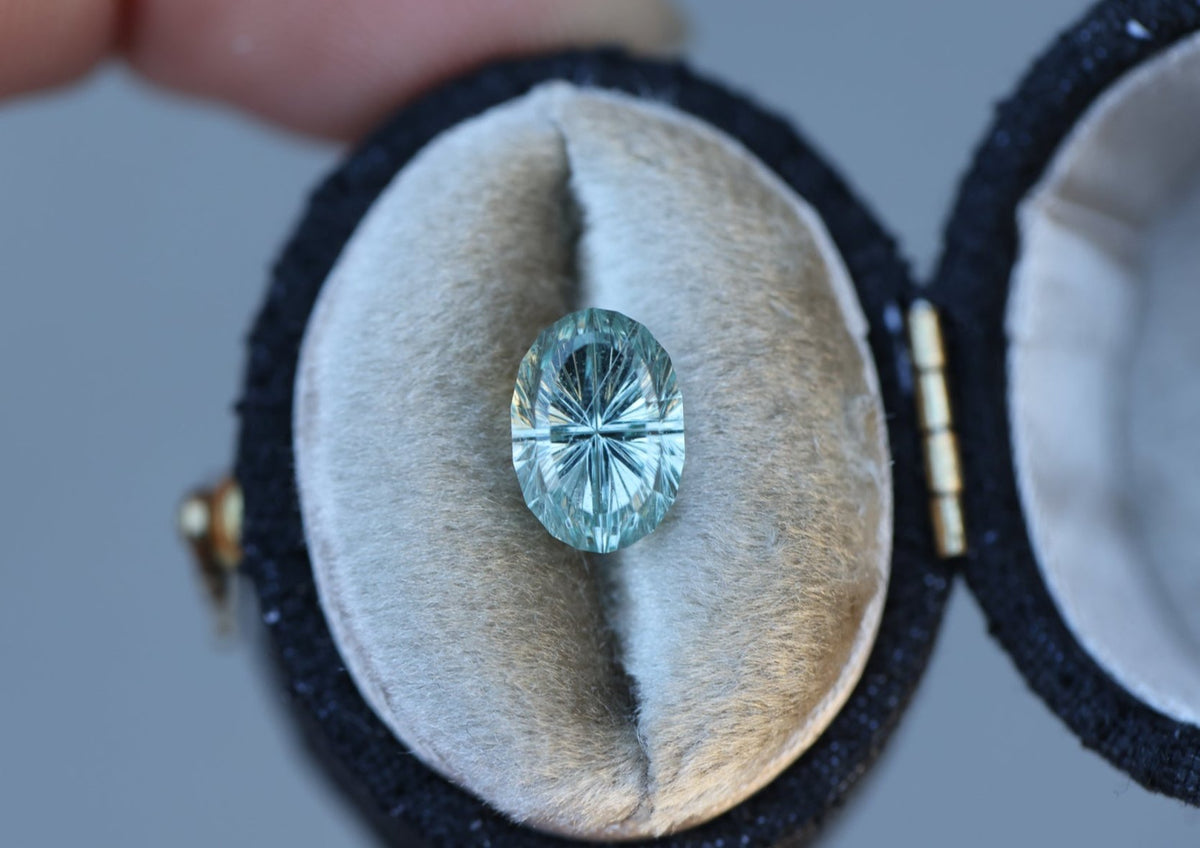 3.03ct oval blue green sapphire, Starbrite cut by John Dyer – Oore Jewelry