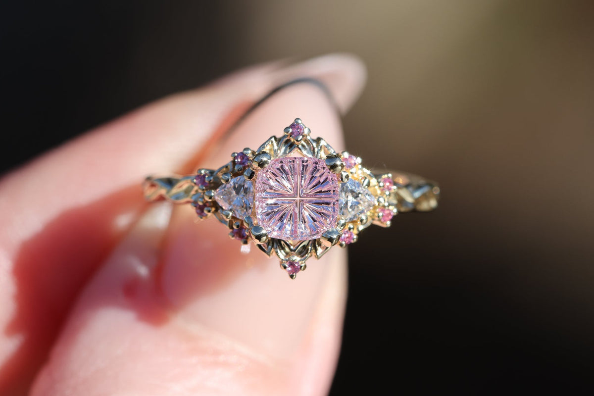 Ready to ship, Size 6 14k yellow, Briar rose three stone – Oore Jewelry