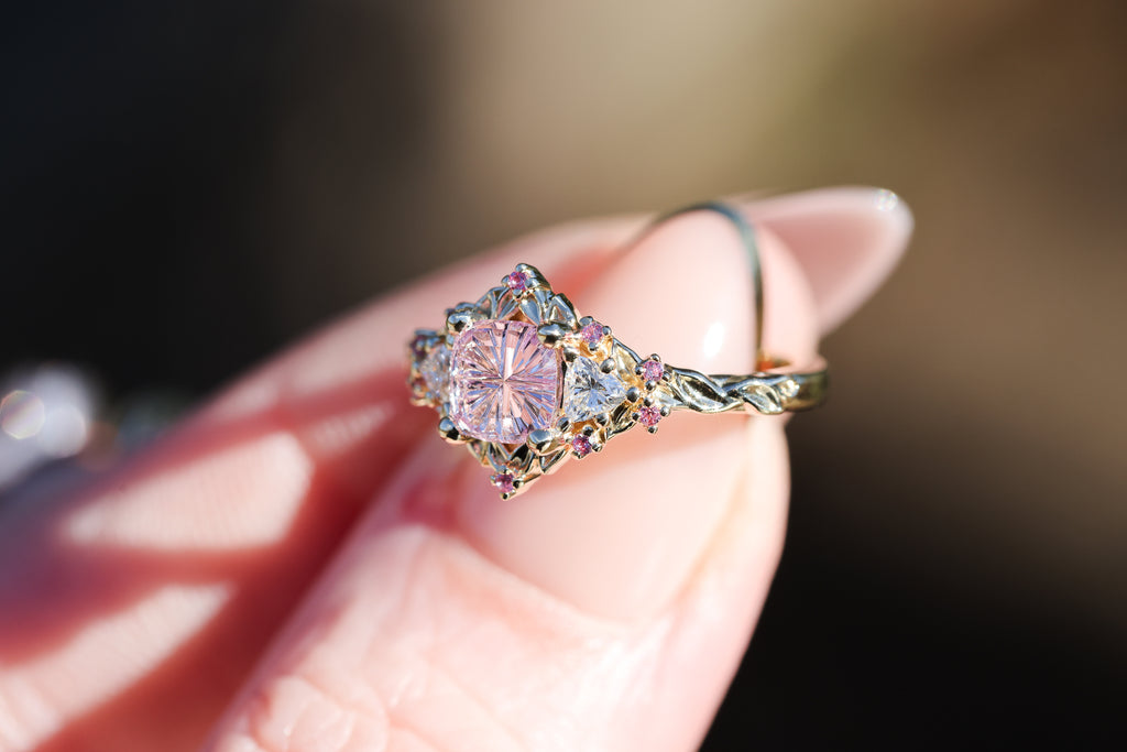 Ready to ship, Size 6 14k yellow, Briar rose three stone – Oore Jewelry