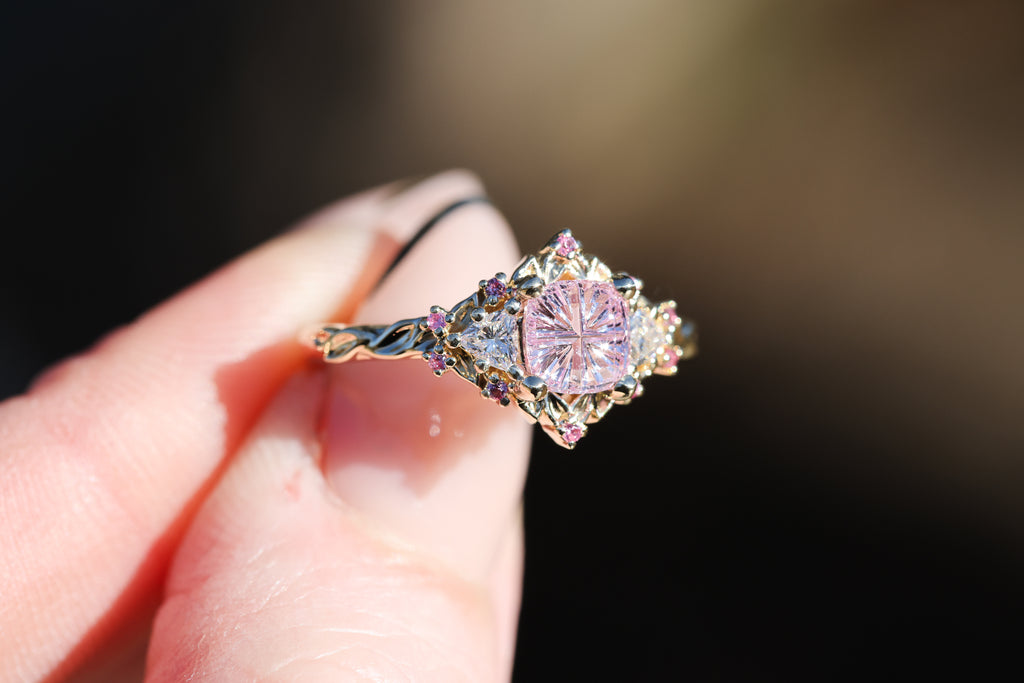 Ready to ship, Size 6 14k yellow, Briar rose three stone – Oore Jewelry