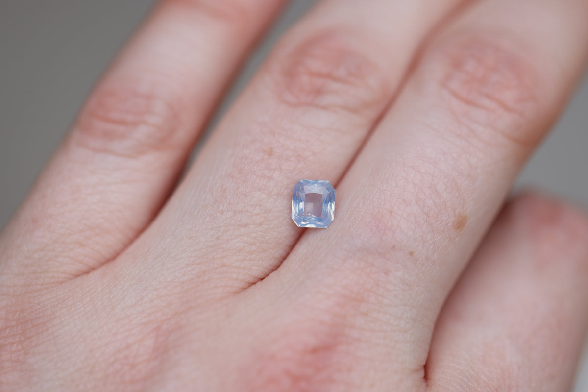 ON HOLD 1.07ct Emerald Cut Opalescent Light Blue with a Hint of Lavend ...