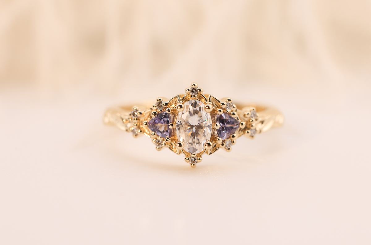 Ready to ship, Size 7 14k yellow, Briar rose three stone – Oore Jewelry