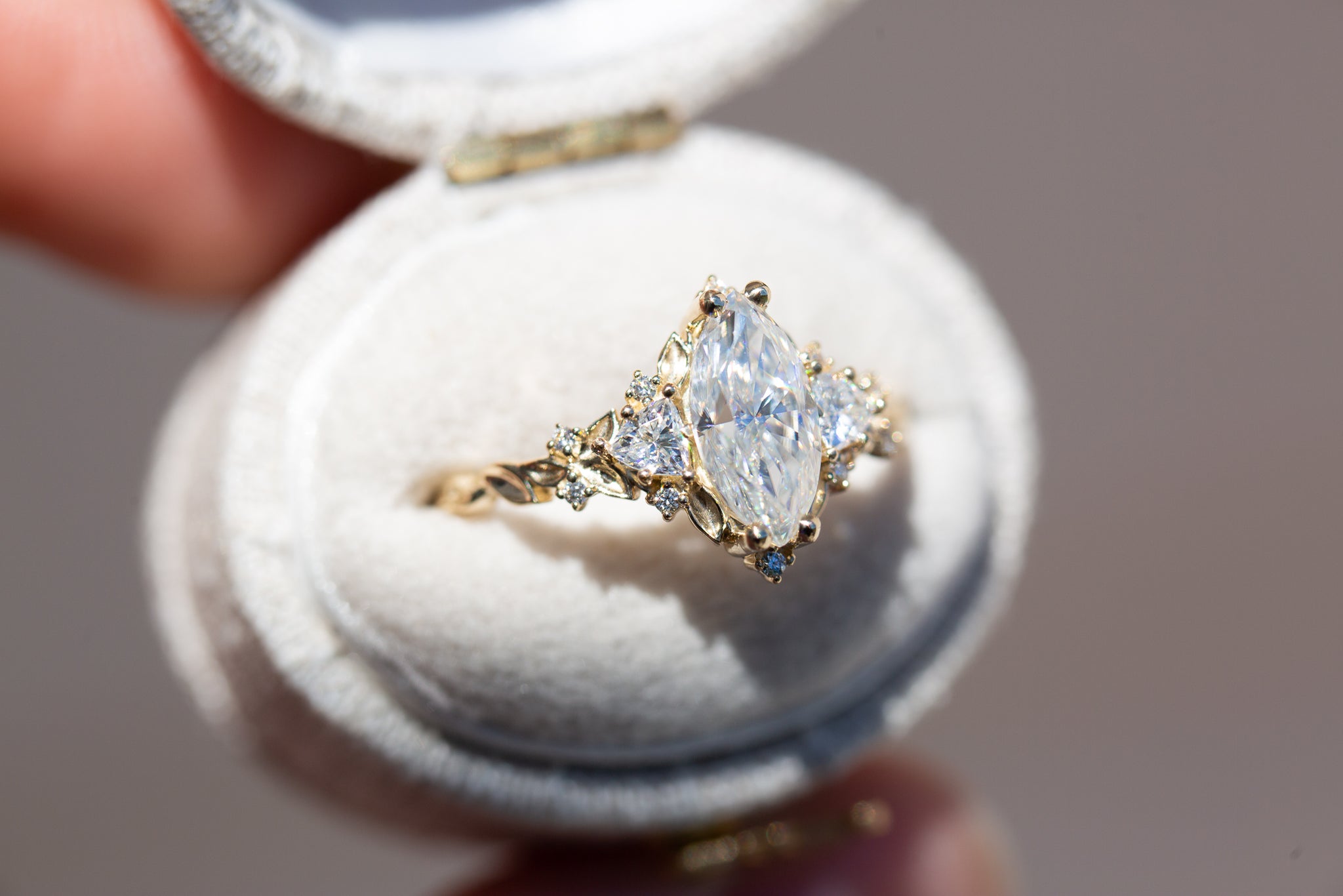 Briar rose three stone with 10x5mm marquise moissanite – Oore jewelry