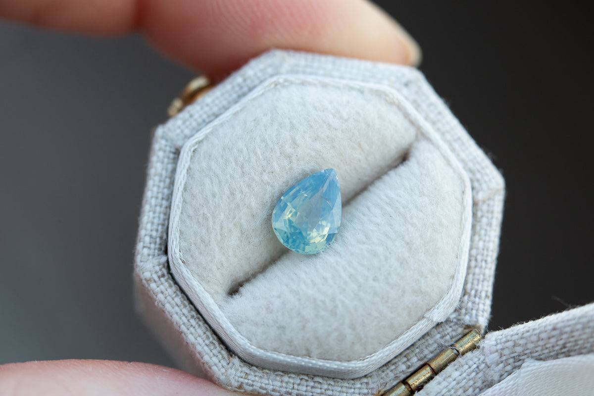 1.04ct pear opalescent light teal/blue – Oore Jewelry