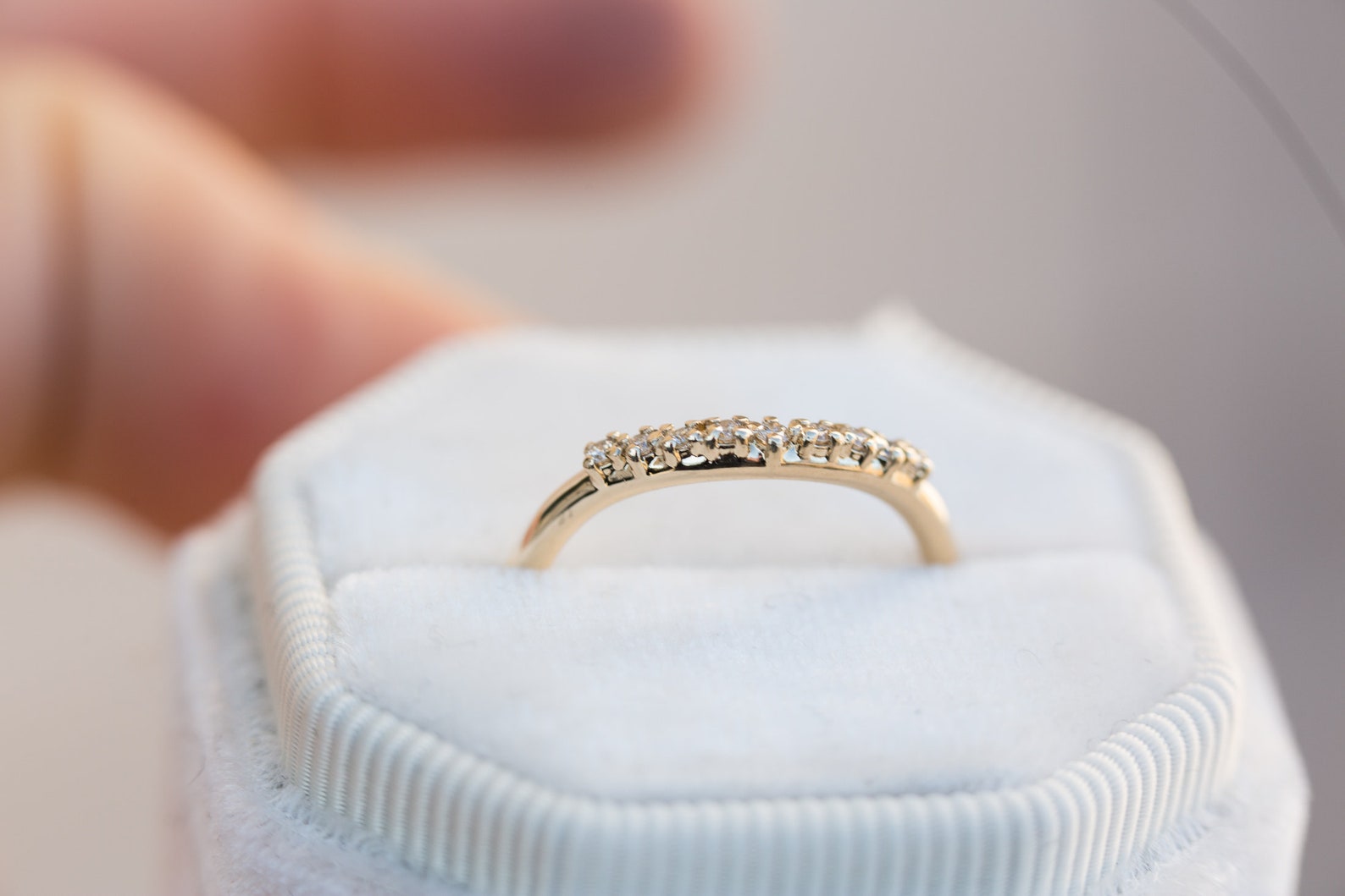 Diamond curved wedding band, contour band – Oore jewelry